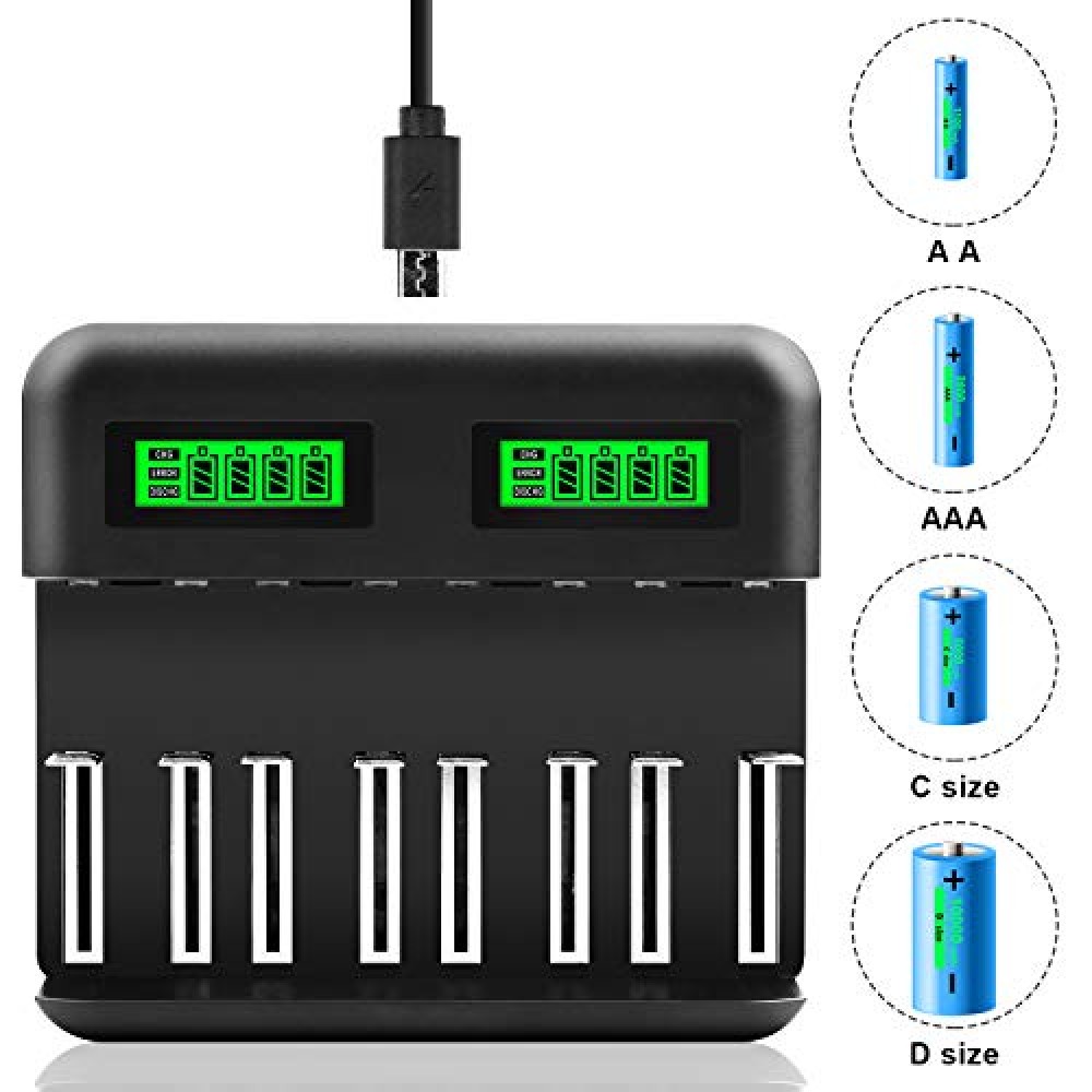 Smart 8 Bay AA/AAA/NI-CD Charger for Rechargeable Batteries ...