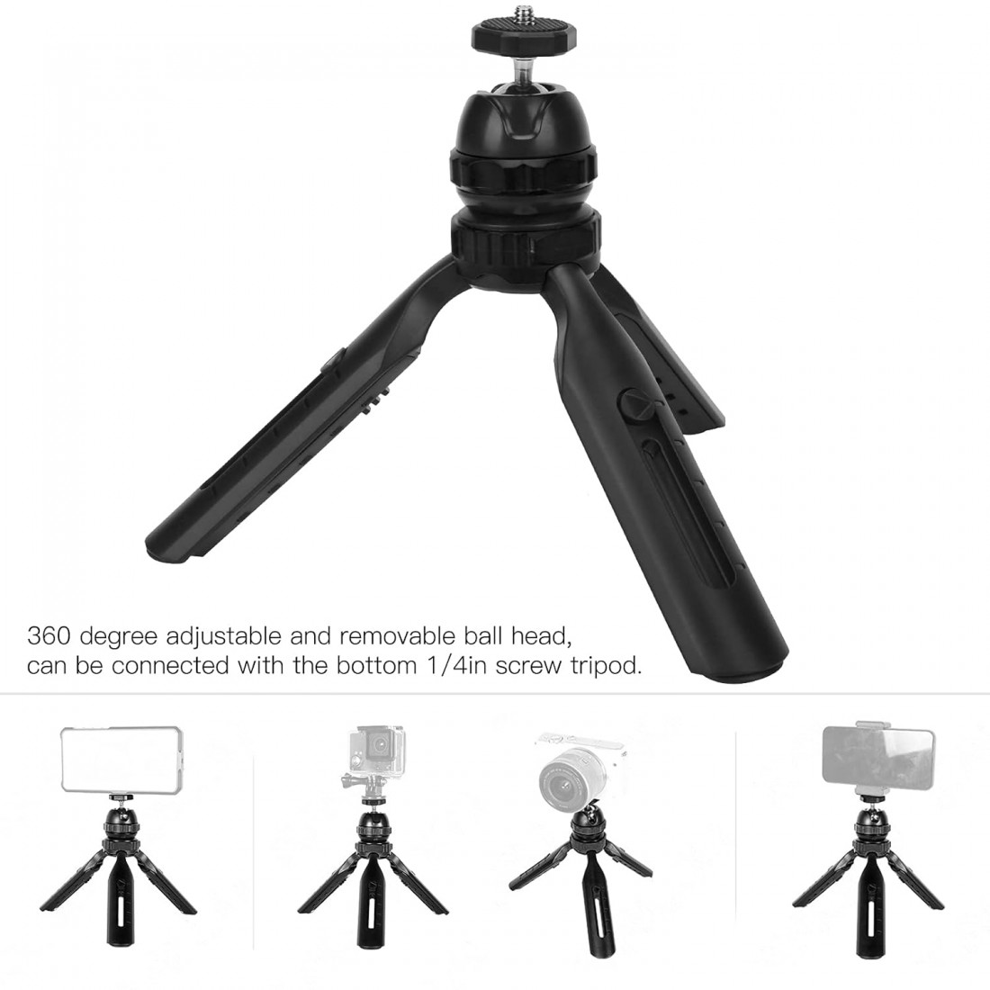 Mini Retractable Tabletop Tripod with 360 Degrees Ball Head ...